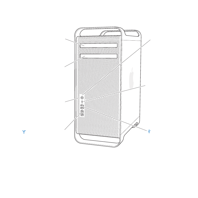 Elementos principales del panel frontal del Mac Pro - Mac Pro