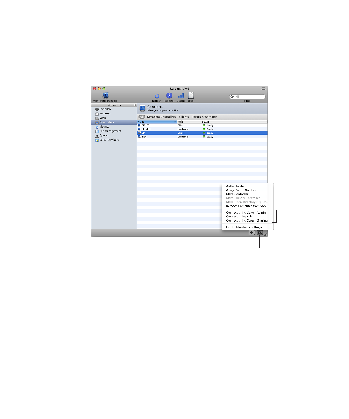 Controlling a Client Using Screen Sharing - Xsan 2 Administrator Guide